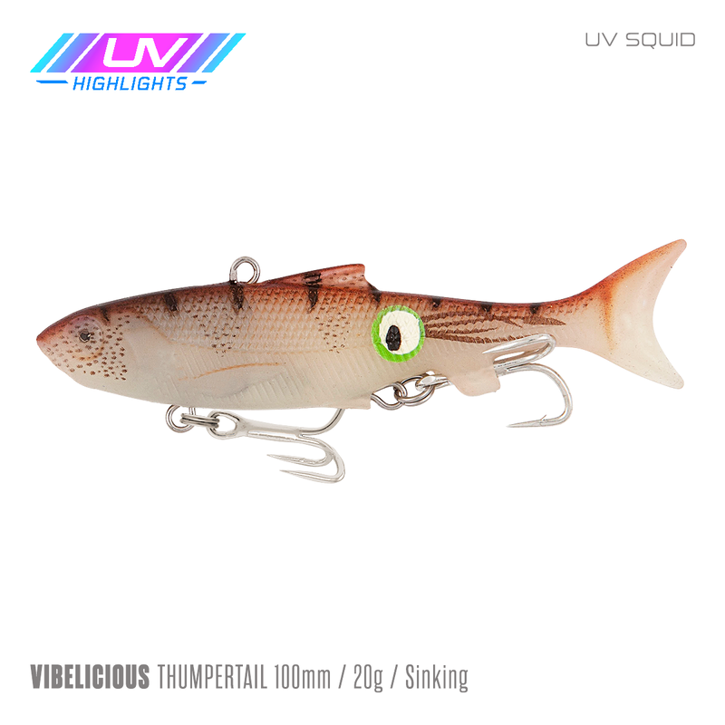 Samaki Vibelicious Thumper Tail 100mm Vibe Fishing Lure #UV Squid