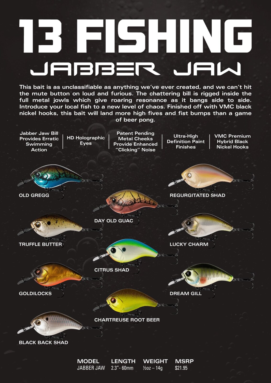 13 Fishing Jabber Jaw 60mm Floating Hard Body Fishing Lure - Choose Colour