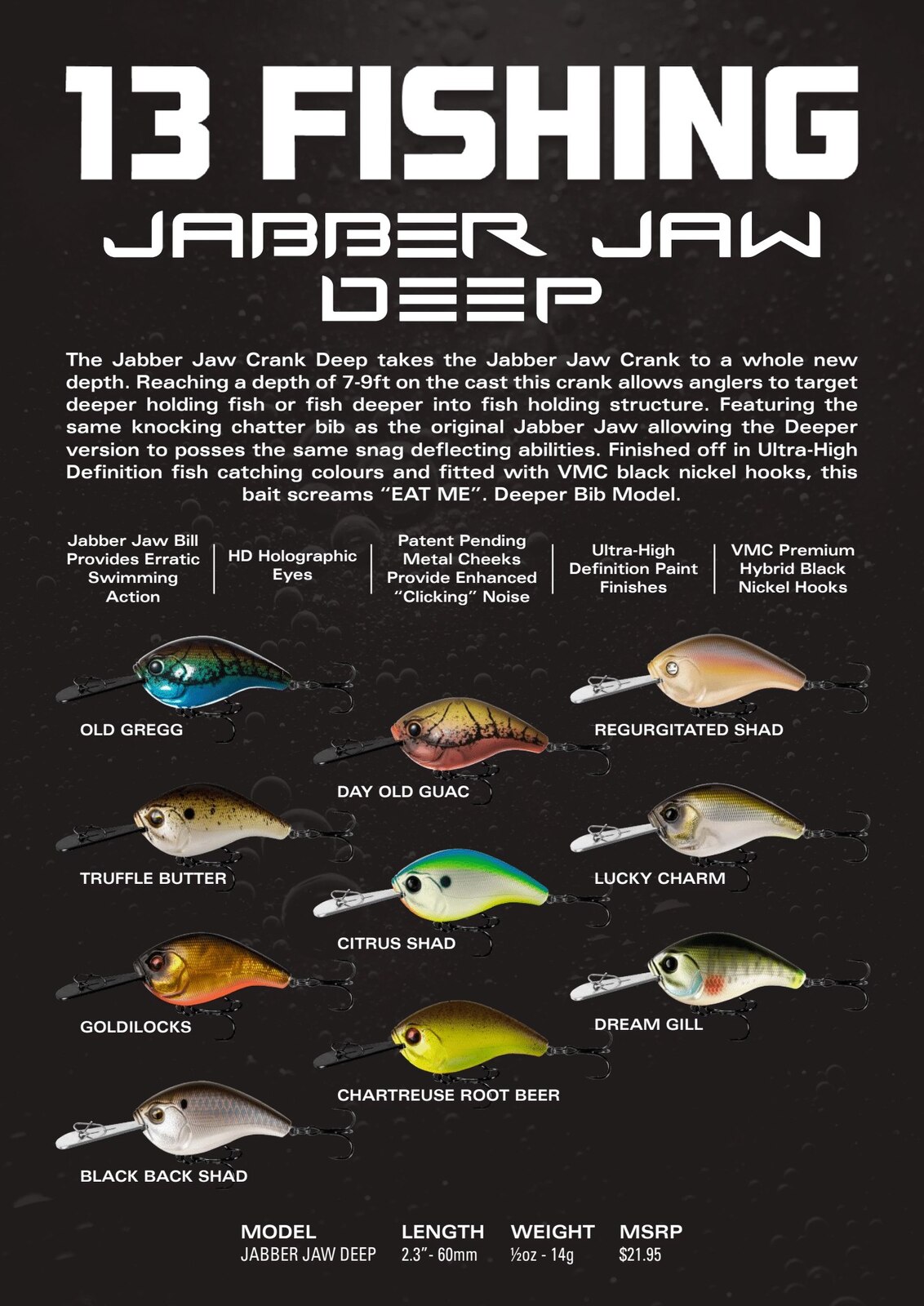 13 Fishing Jabber Jaw Deep 60mm Floating Hard Body Fishing Lure ...