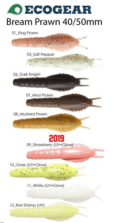 Ecogear Aqua Bream 8pcs Prawn 50 Soft Plastic Fishing Lures Shrimp ...
