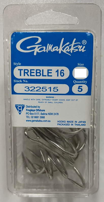 Gamakatsu 16 Heavy Duty Treble Fishing Hook - Choose Size