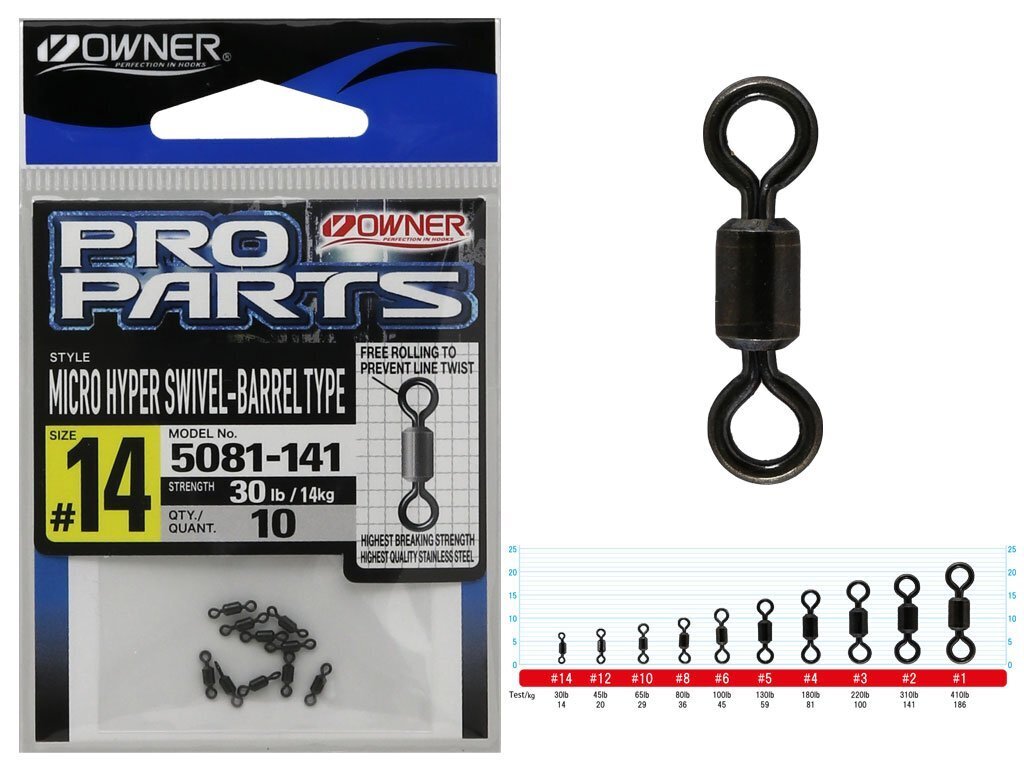 Owner 5081 Micro Hyper Barrel Fishing Swivel 10x Pack - Choose Size