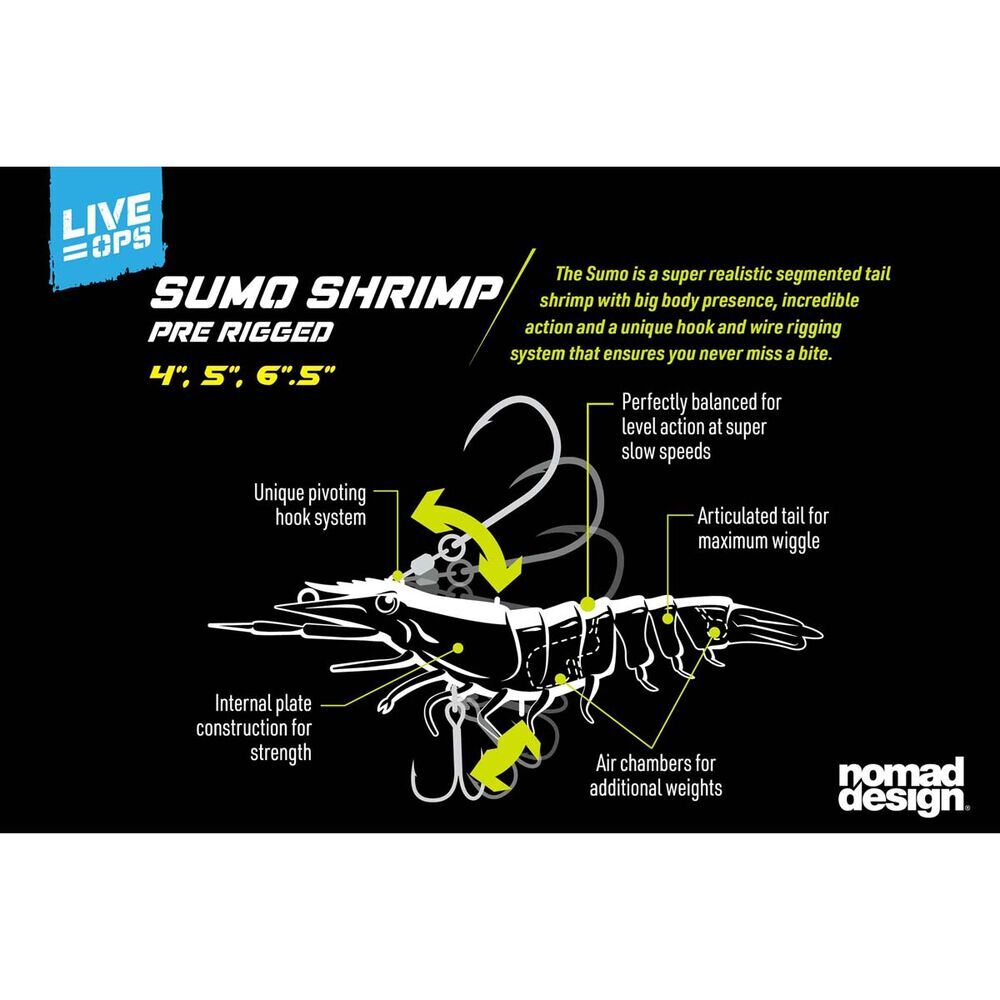 Nomad Design Live Ops Sumo Shrimp Rigged 5" Soft Plastic Fishing Lure ...