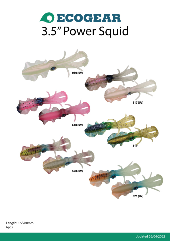 Ecogear Power Squid 3.5" Soft Plastic Fishing Lure - Choose Colour