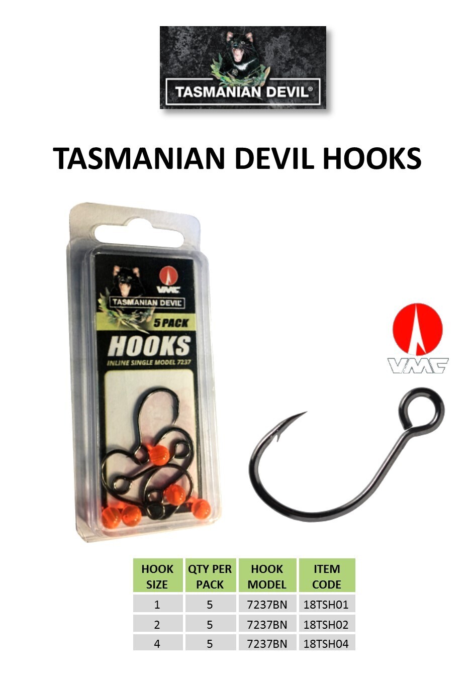 Tasmanian Devil Single Lure Hooks - Choose Size - Wigston's Lures